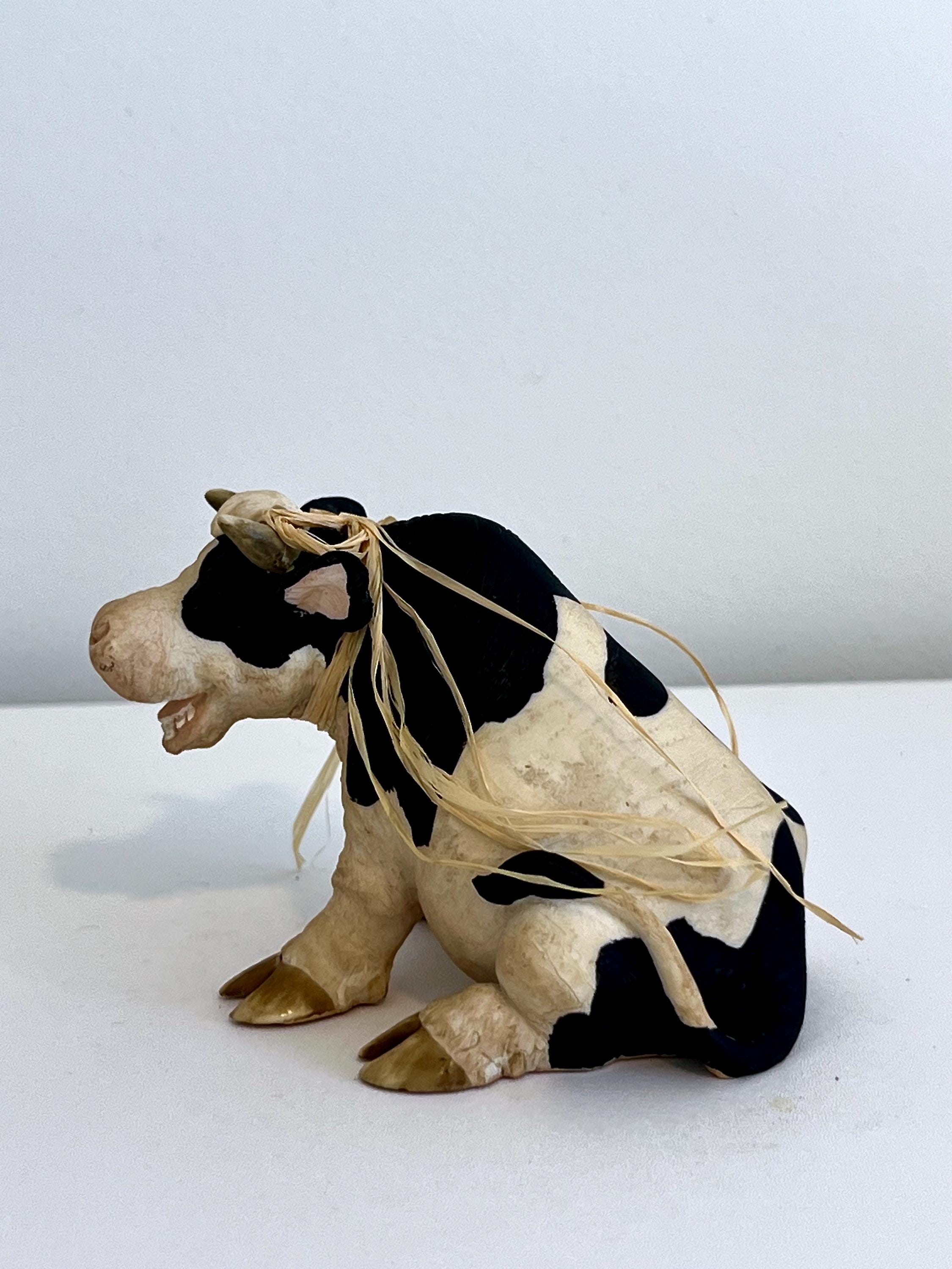 4" Cow Sitting Down With Bow - Hand Painted Figurine Fun Home Decor ...