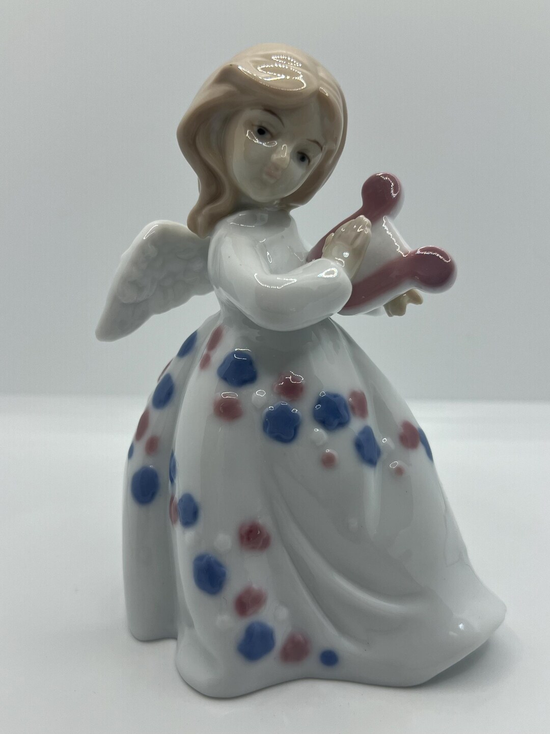 6" Porcelain Angel Statue Playing the Harp - Beautiful Angel Home Decor ...
