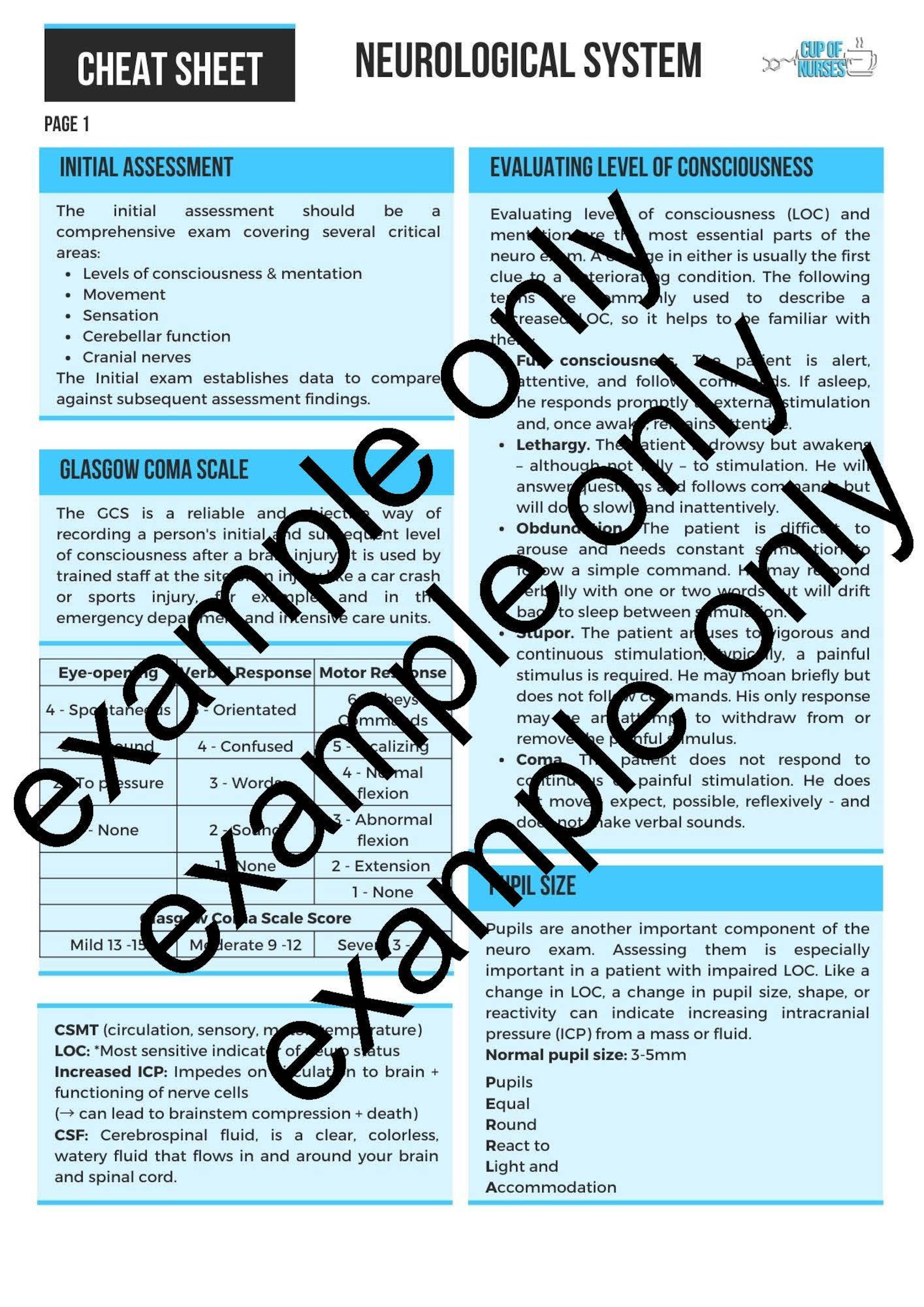 Nursing Neurology Cheat Sheet - Etsy