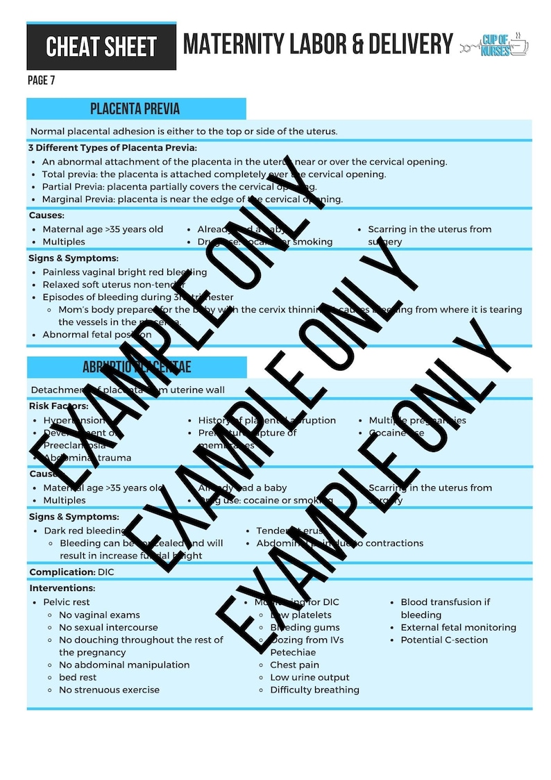 Nursing Maternity Labor and Delivery Cheat Sheet/study Guide - Etsy