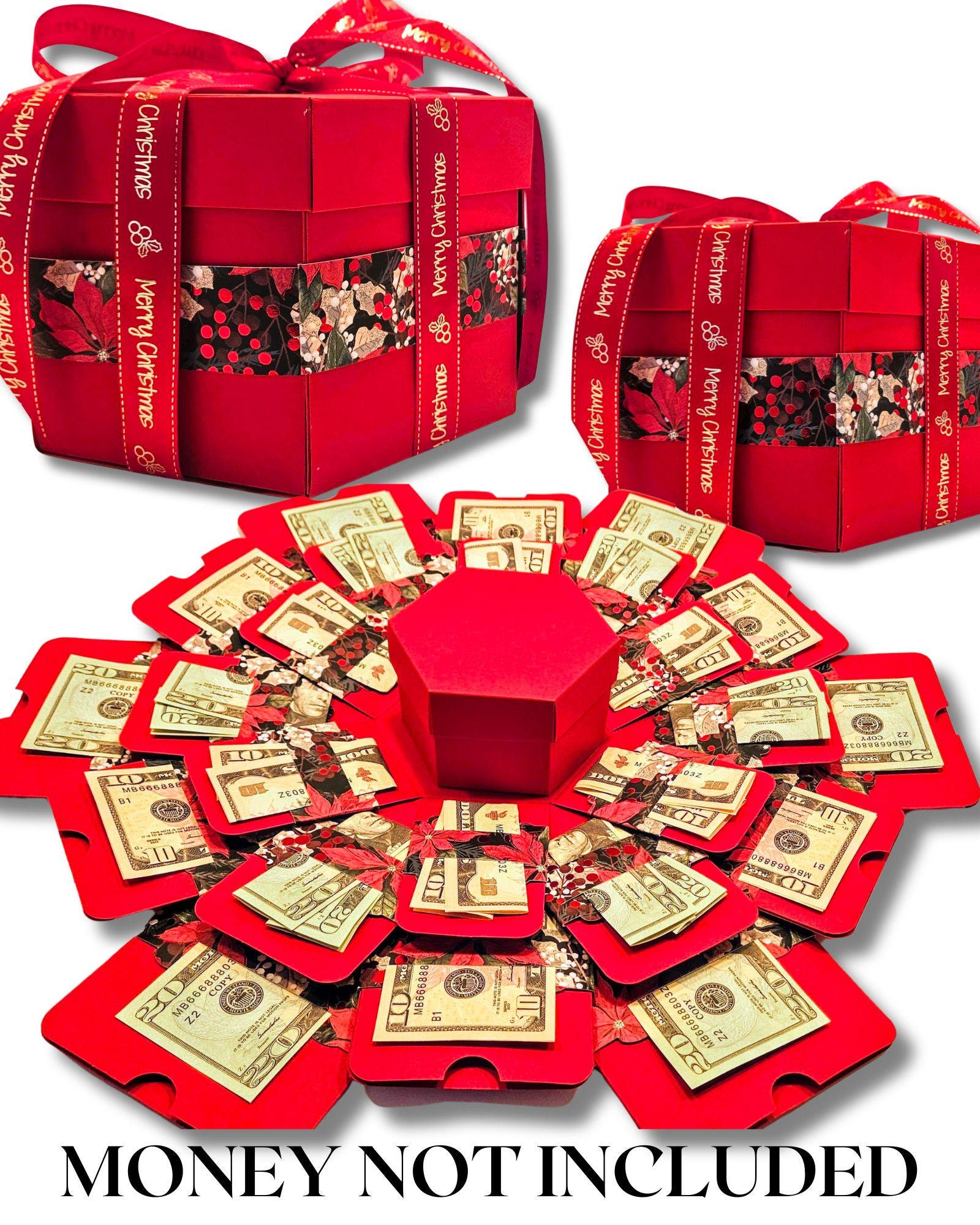 Christmas Money Explosion Gift Box: Poinsettia Print on Black or Red - Etsy