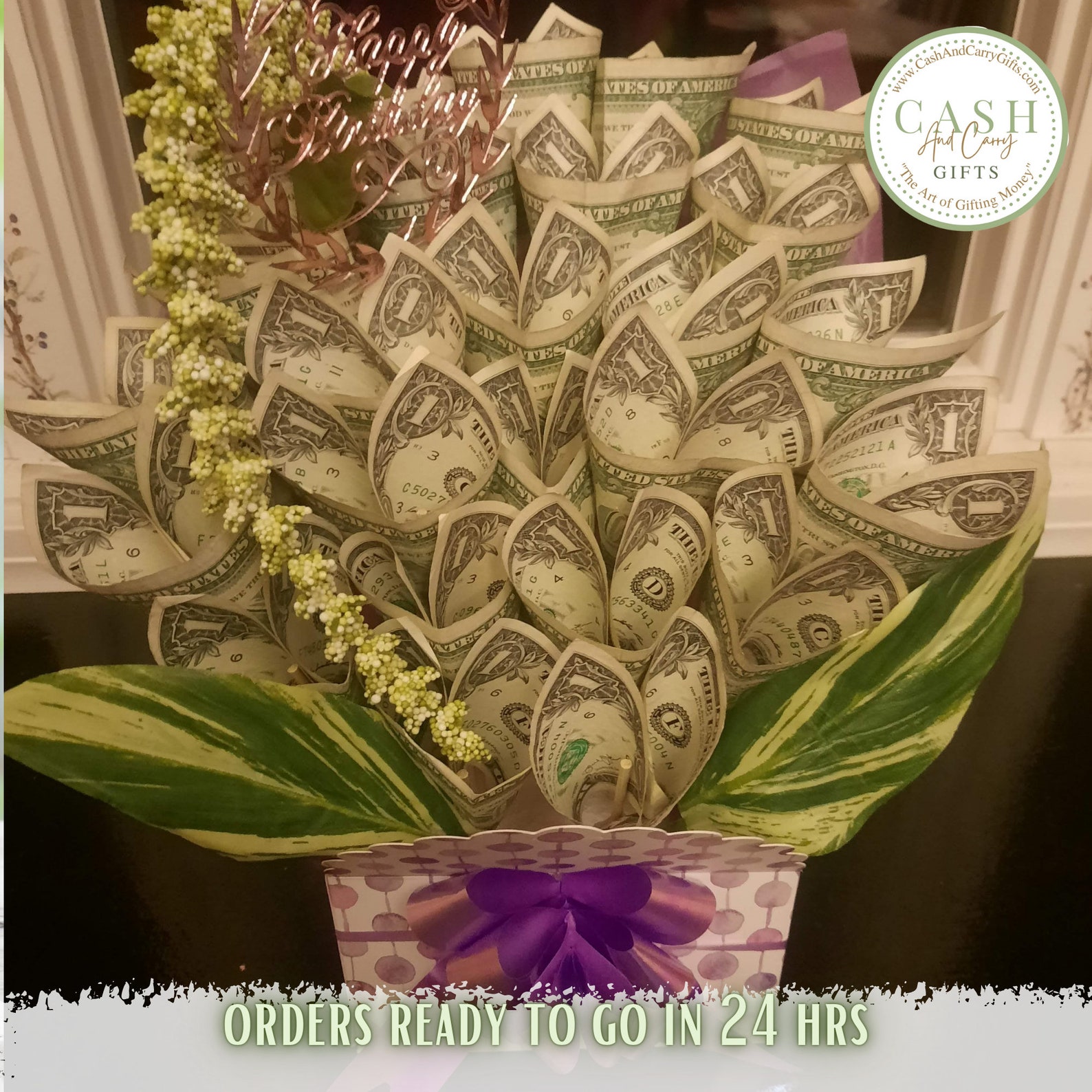 Birthday Real Money Bouquet Cash Centerpiece Gift for Any | Etsy