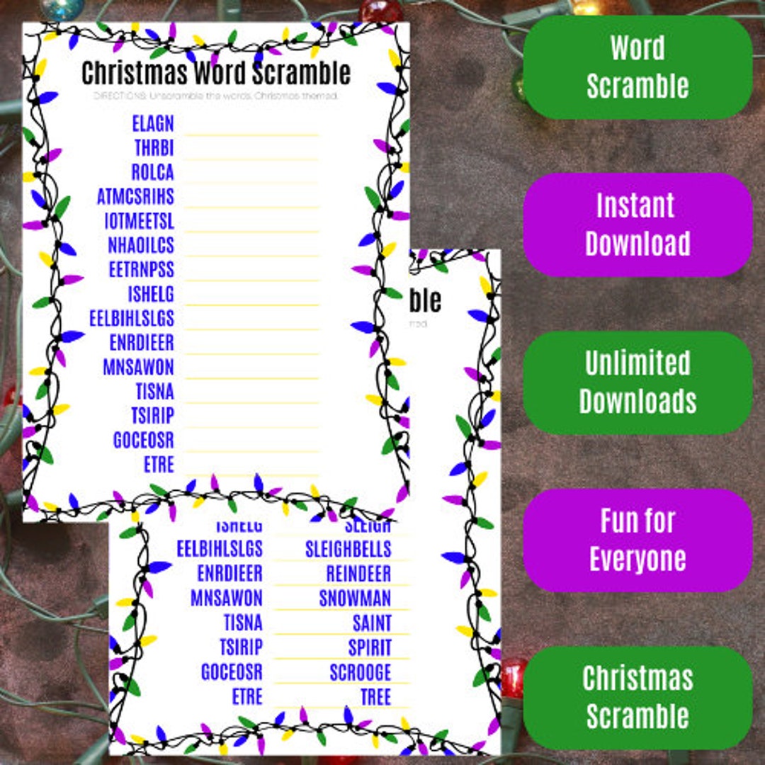 Christmas Themed Word Scramble (7 Fun Christmas Themed Scrambles ...