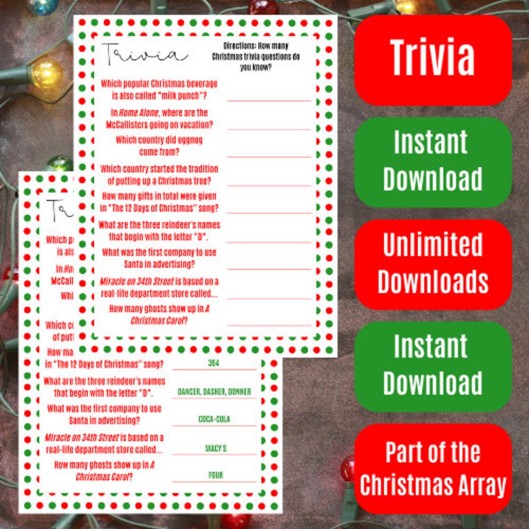 Christmas Themed Trivia (with Answers) - Polka Dots - Etsy