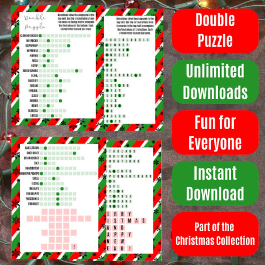 Christmas Themed Double Puzzle (with Answers) - Red and Green Stripes ...