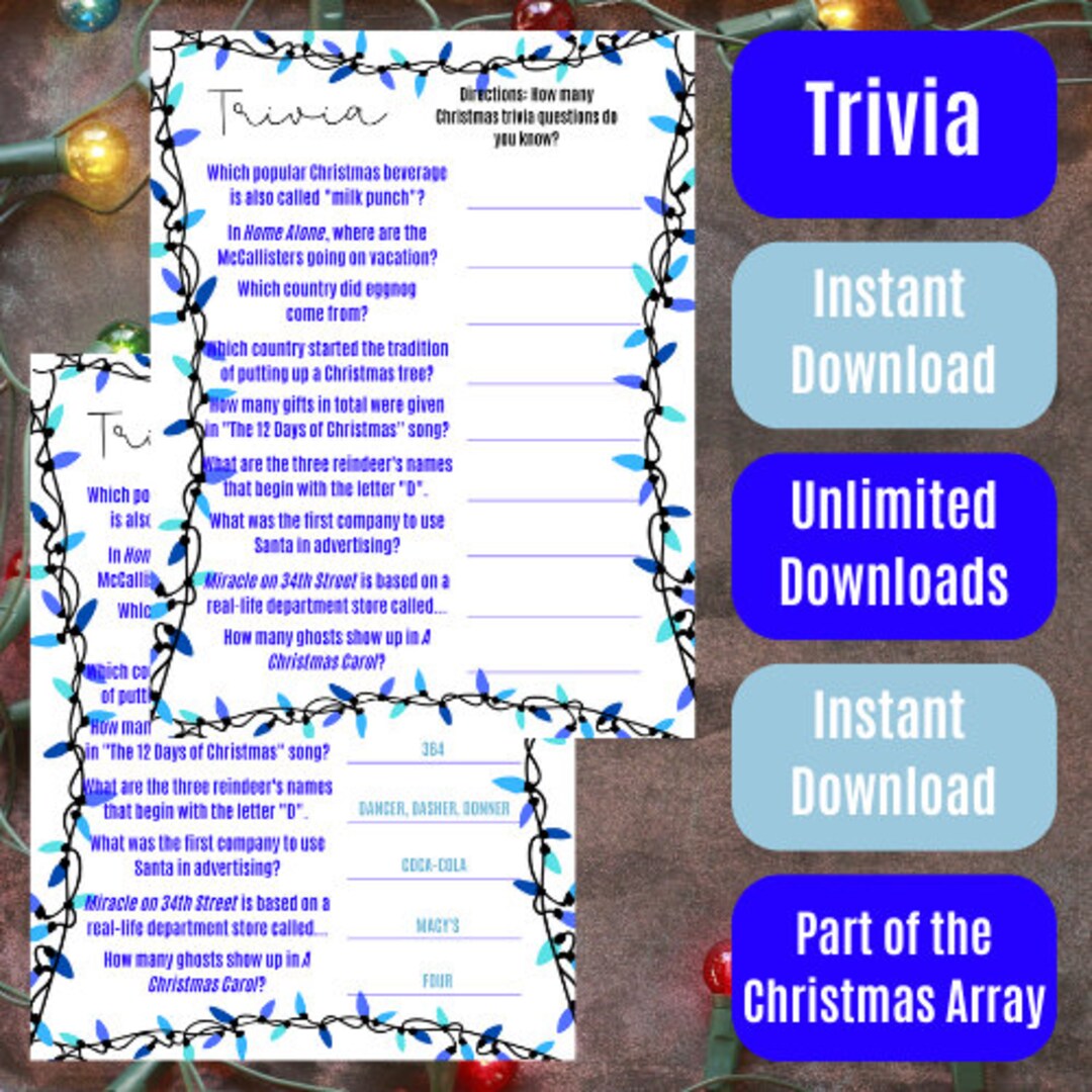 Christmas Themed Trivia (with Answers) - Blue Lights - Etsy