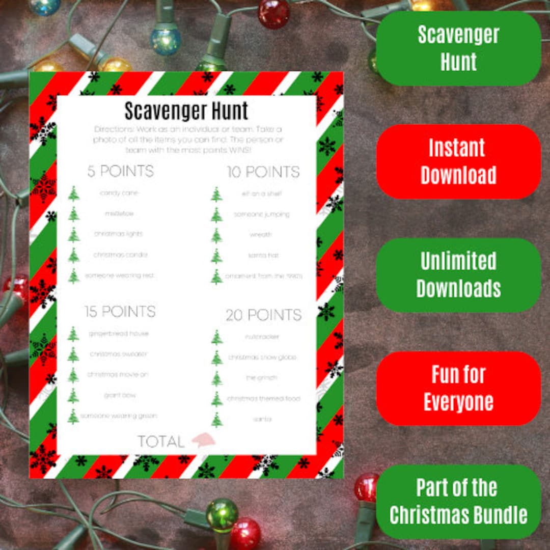 Christmas Themed Scavenger Hunt - Red and Green Stripes - Etsy
