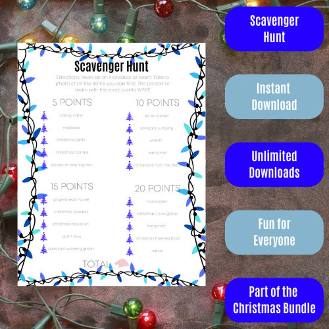 Christmas Themed Scavenger Hunt - Blue Lights - Etsy