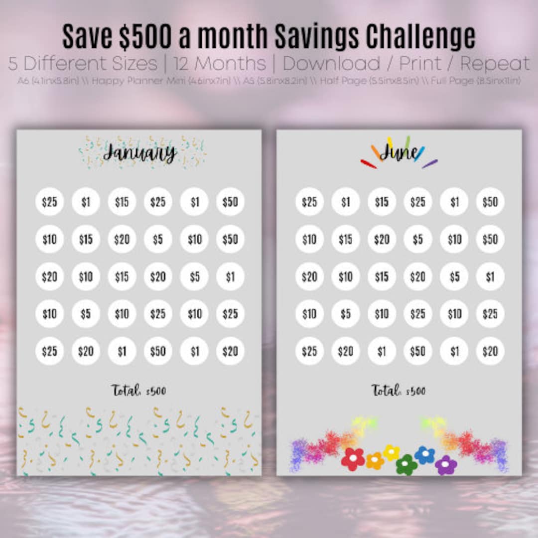 Save 500 Dollars a Month - Different Month, Different Theme - Digital ...