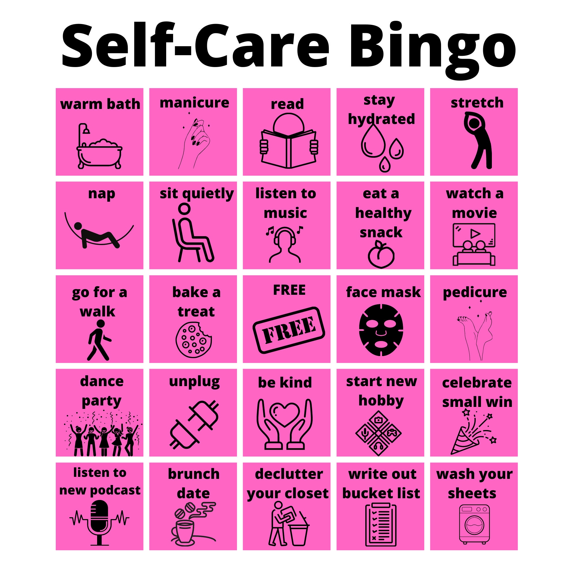 Bingo de autocuidado - Rosa - Etsy México