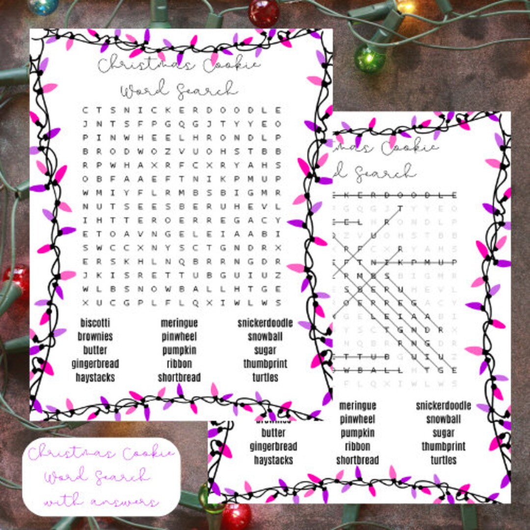 Christmas Themed Word Searches - Pink and Purple Lights (7 Different ...
