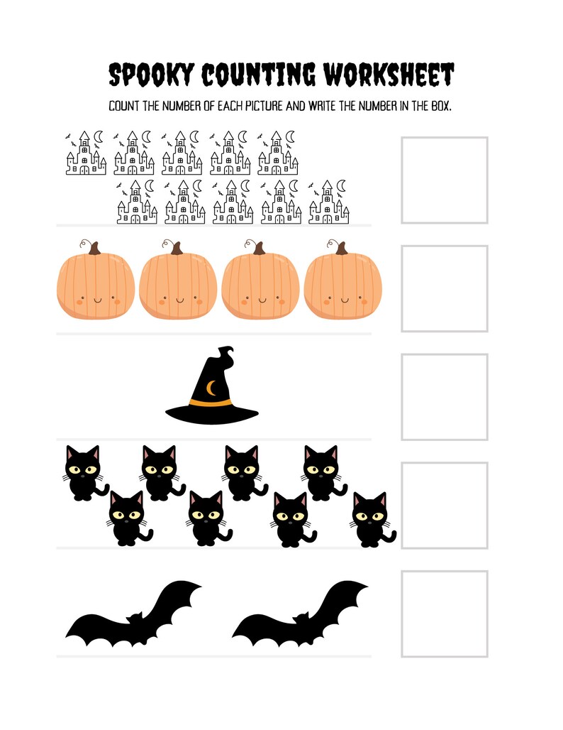 Spooky Counting Worksheets (1-10) - Etsy
