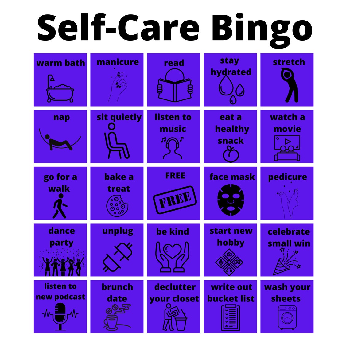 Self-care Bingo (blue) - Etsy