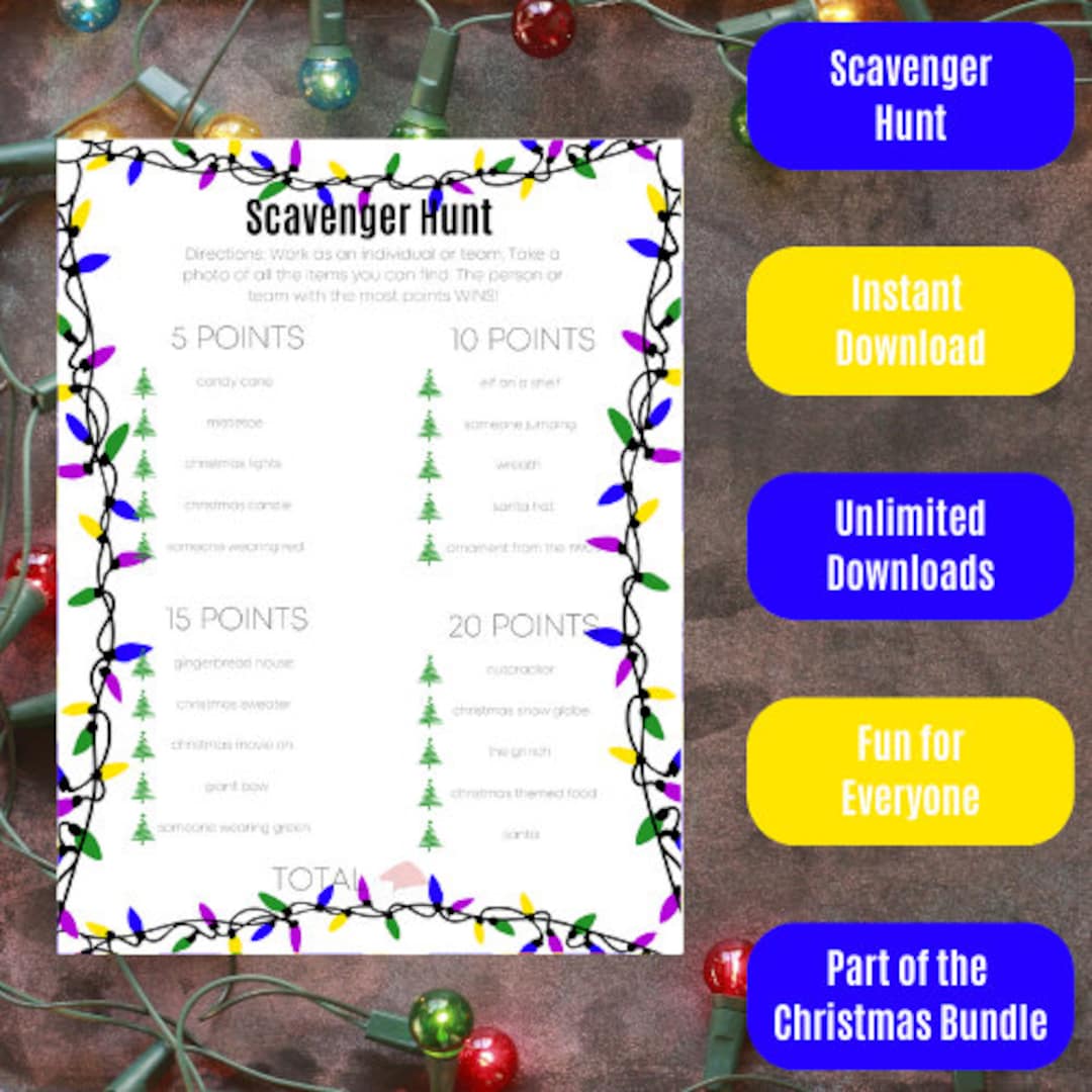 Christmas Themed Scavenger Hunt - Yellow, Green, Blue, and Purple ...