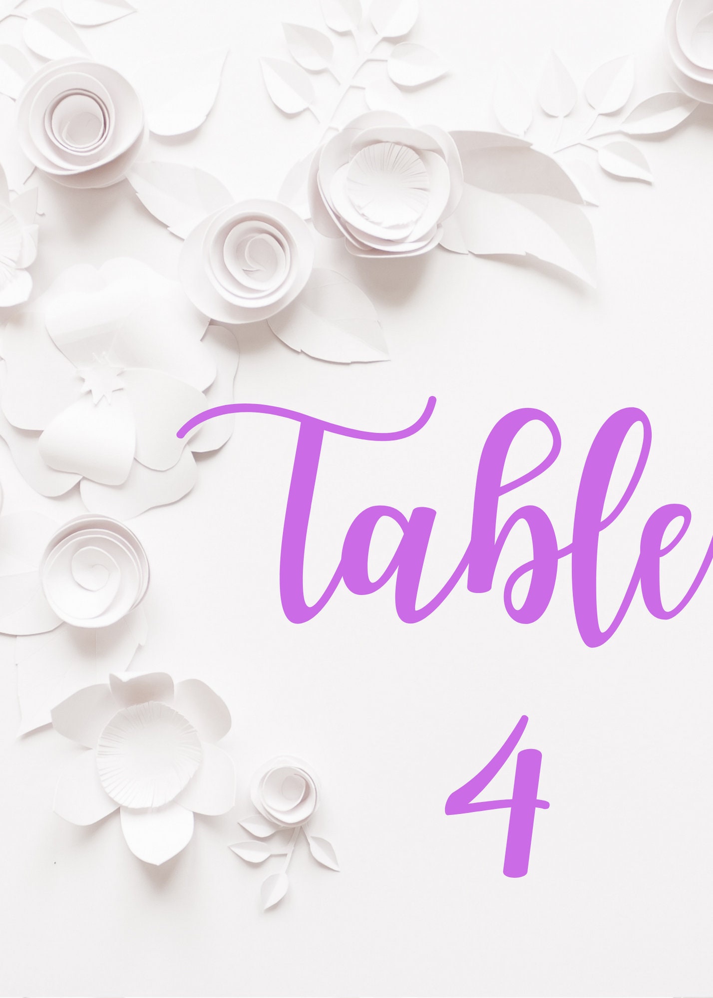 White Flower With Purple Table Card Numbers - Etsy