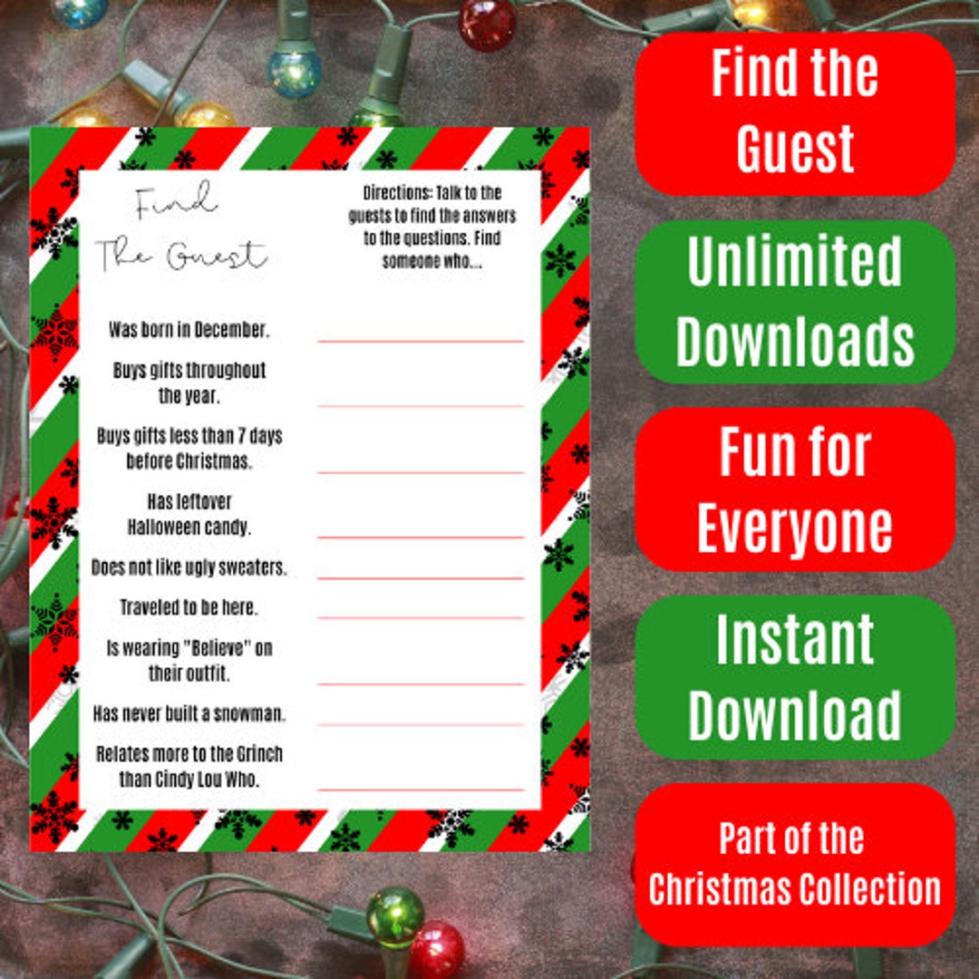Christmas Themed Find the Guest - Red and Green Stripes - Etsy