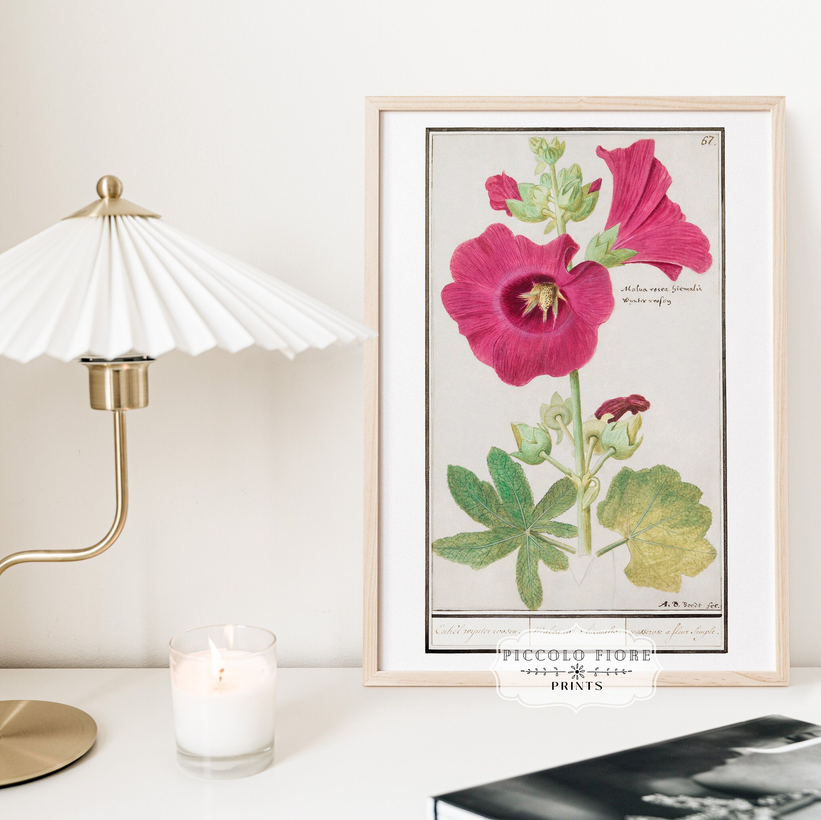 Vintage Pink Hollyhock Wall Art | Country Home Decor | Botanical ...