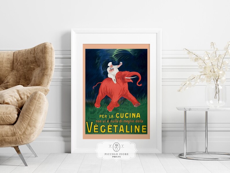 Vintage Vegetaline Elephant and Chef Art Poster | Eclectic Kitchen Wall ...