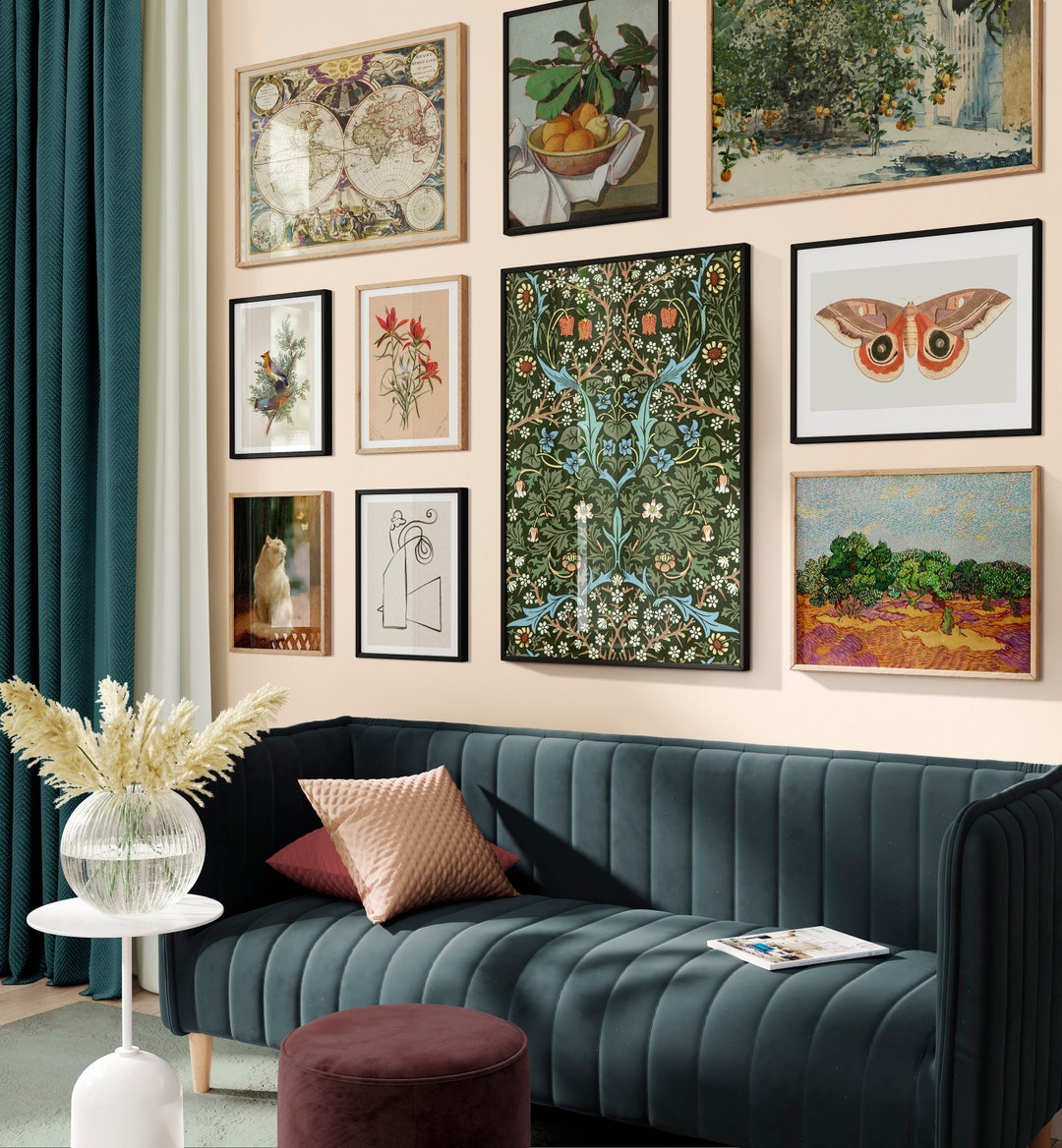 Eclectic Gallery Wall SET | Vintage Gallery Wall Art | Blue/green/terracotta | Eclectic Home ...