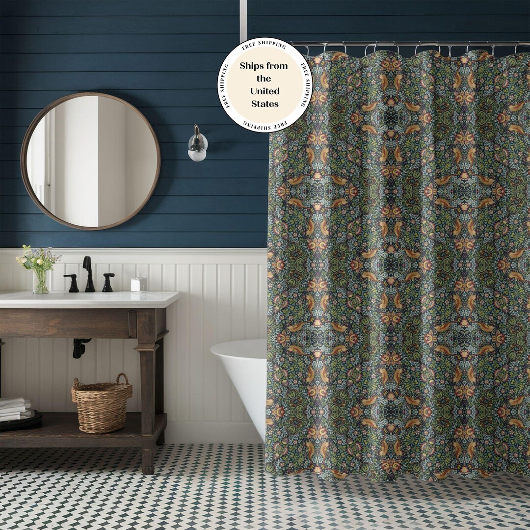 William Morris Strawberry Thief Inspired Shower Curtain, Arts and ...