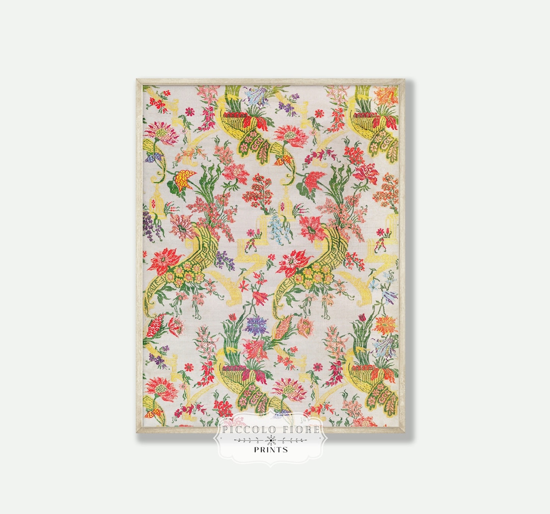 Vintage Eclectic Floral Tapestry Textile Wallpaper Art Print 1700s ...