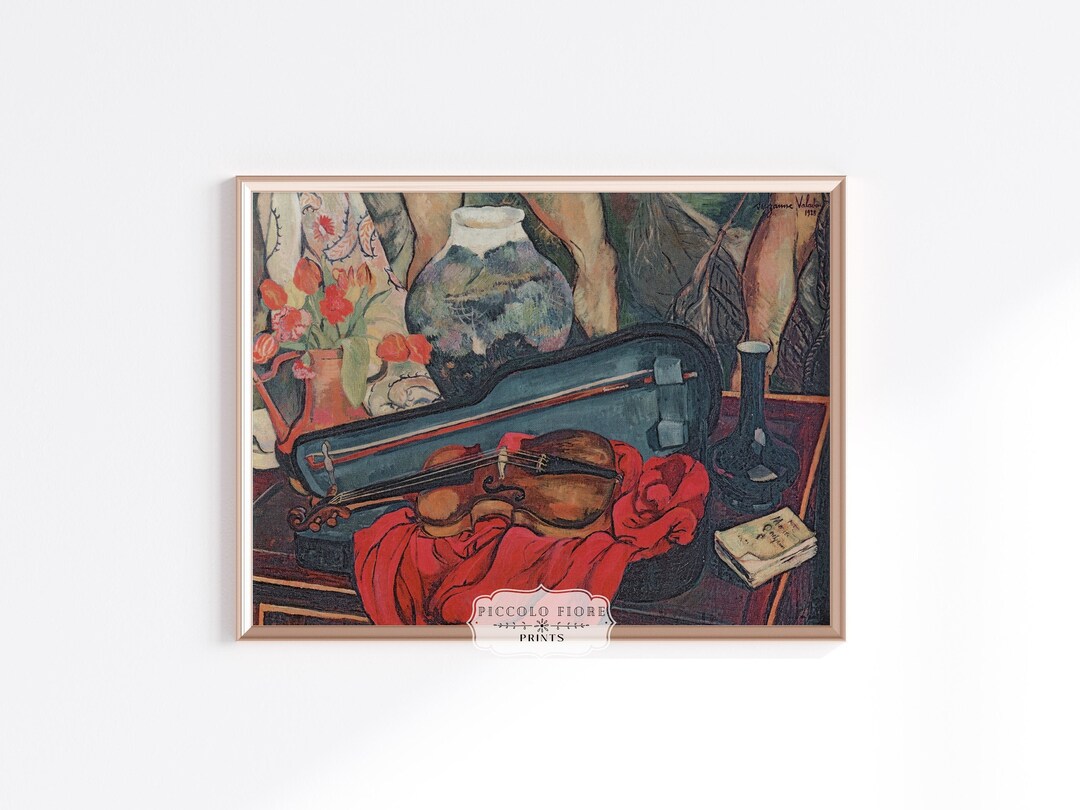 Violin and Case Vintage Floral Still Life Oil Painting Art Print ...