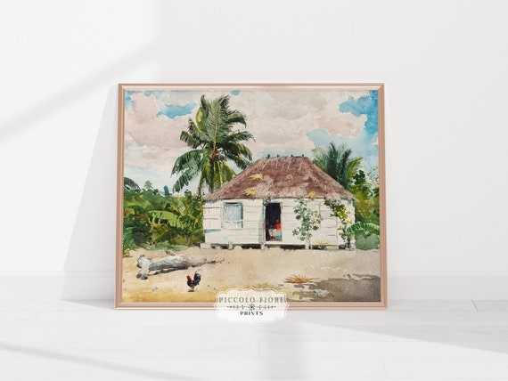 Coastal Wall Art Beach Hut Watercolour Painting Palm Tree - Etsy