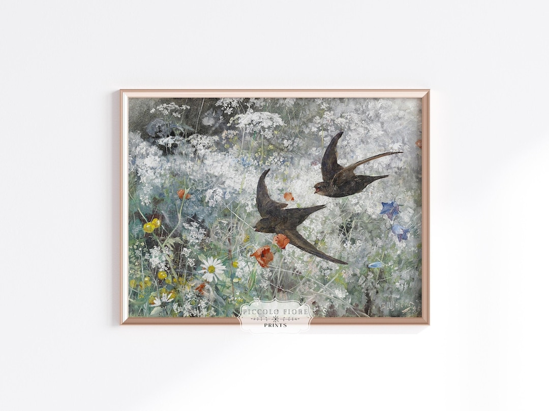 Vintage Common Swifts and Wildflowers Oil Painting Country Floral and ...