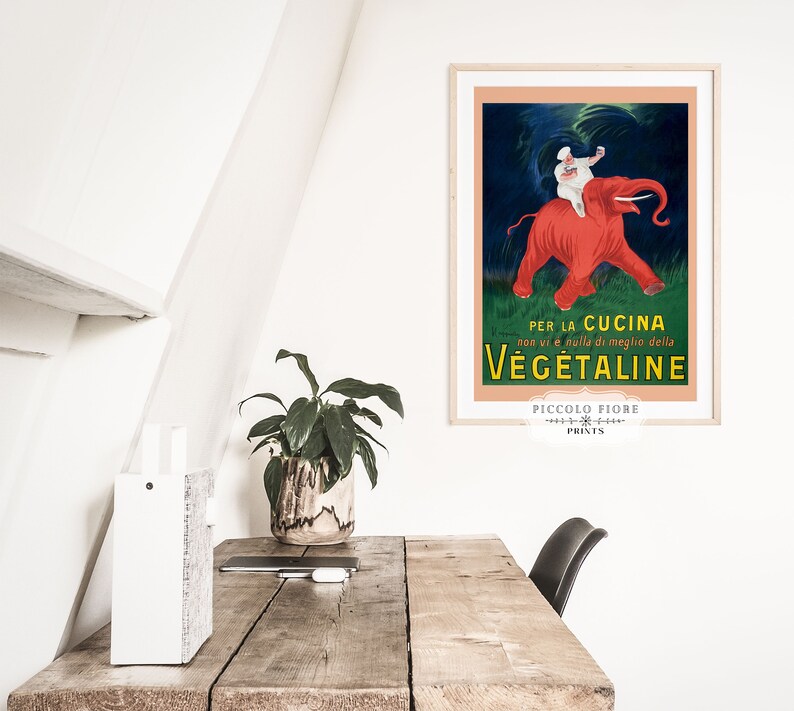 Vintage Vegetaline Elephant and Chef Art Poster | Eclectic Kitchen Wall ...
