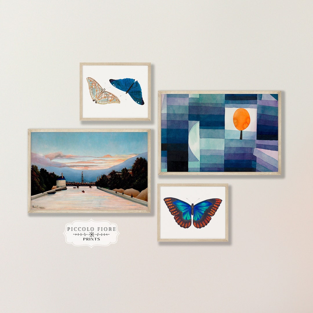 Blue Gallery Wall SET | Vintage Wall Art | Butterfly Art Prints ...
