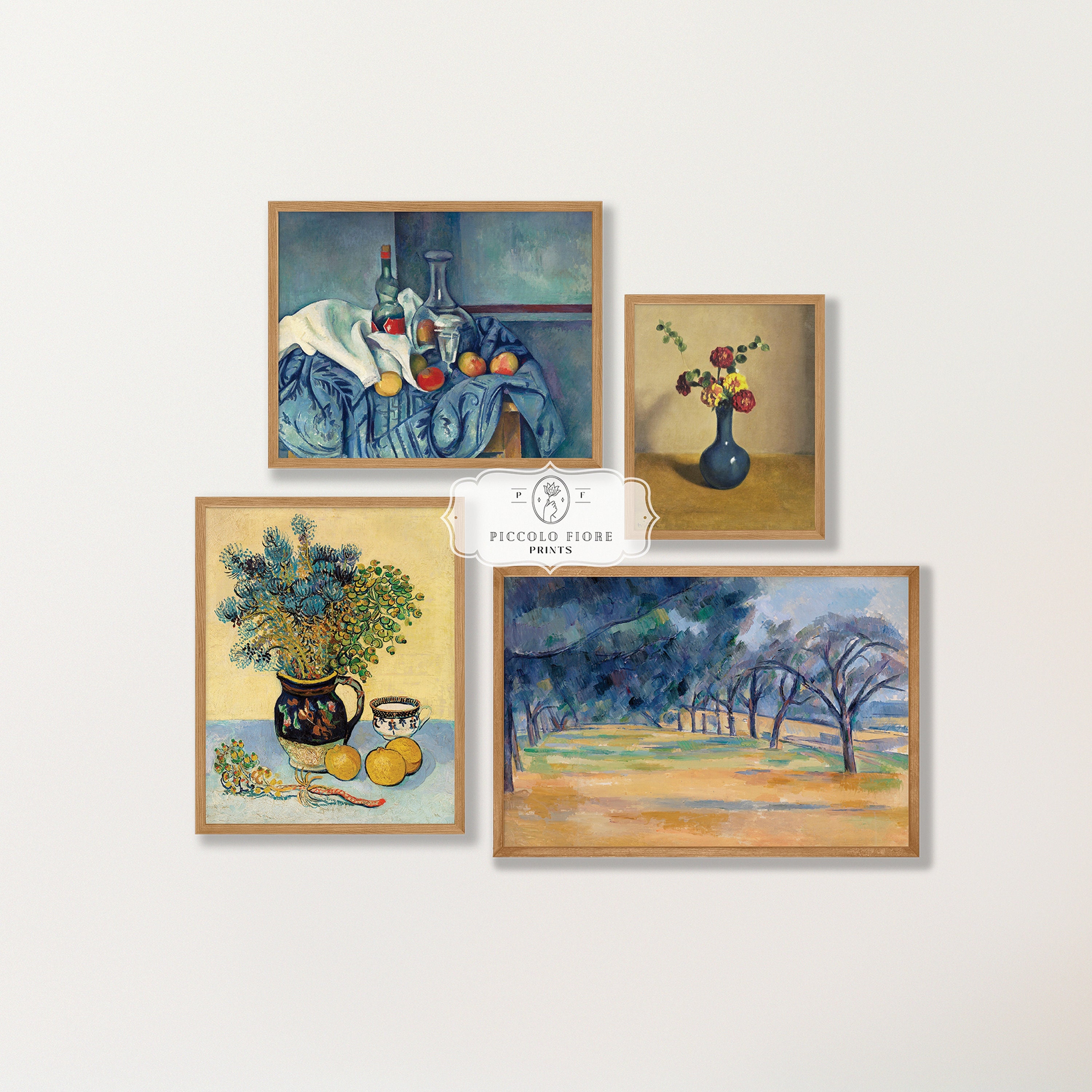 Vintage Rustic Blue and Yellow Floral and Fruit Still Life Country ...