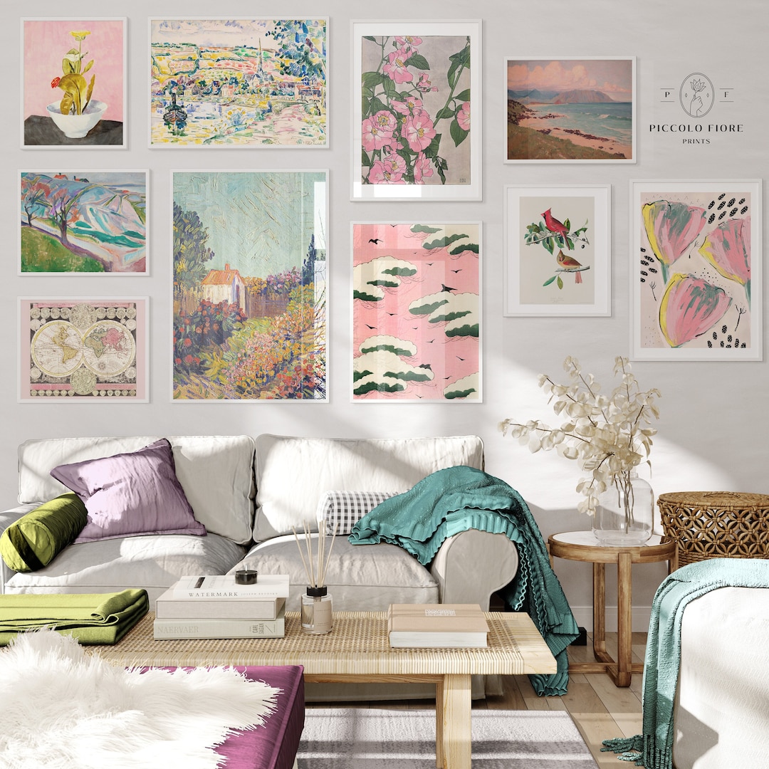 Vintage Eclectic Gallery Wall | Country and Coastal Wall Art | Pink ...