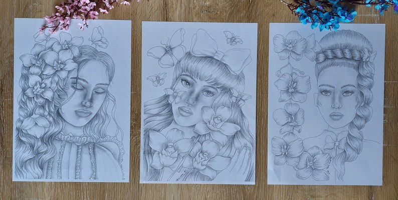 Trio Orchid Page De Coloriage / Coloring Page Handmande / - Etsy
