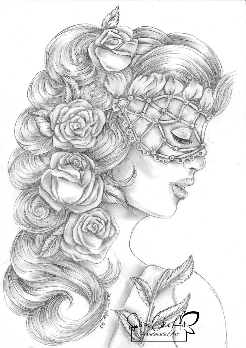 2 Coloring Pages/ 2 Coloring Pages - Masked Rose + Kiss From a Rose New ...