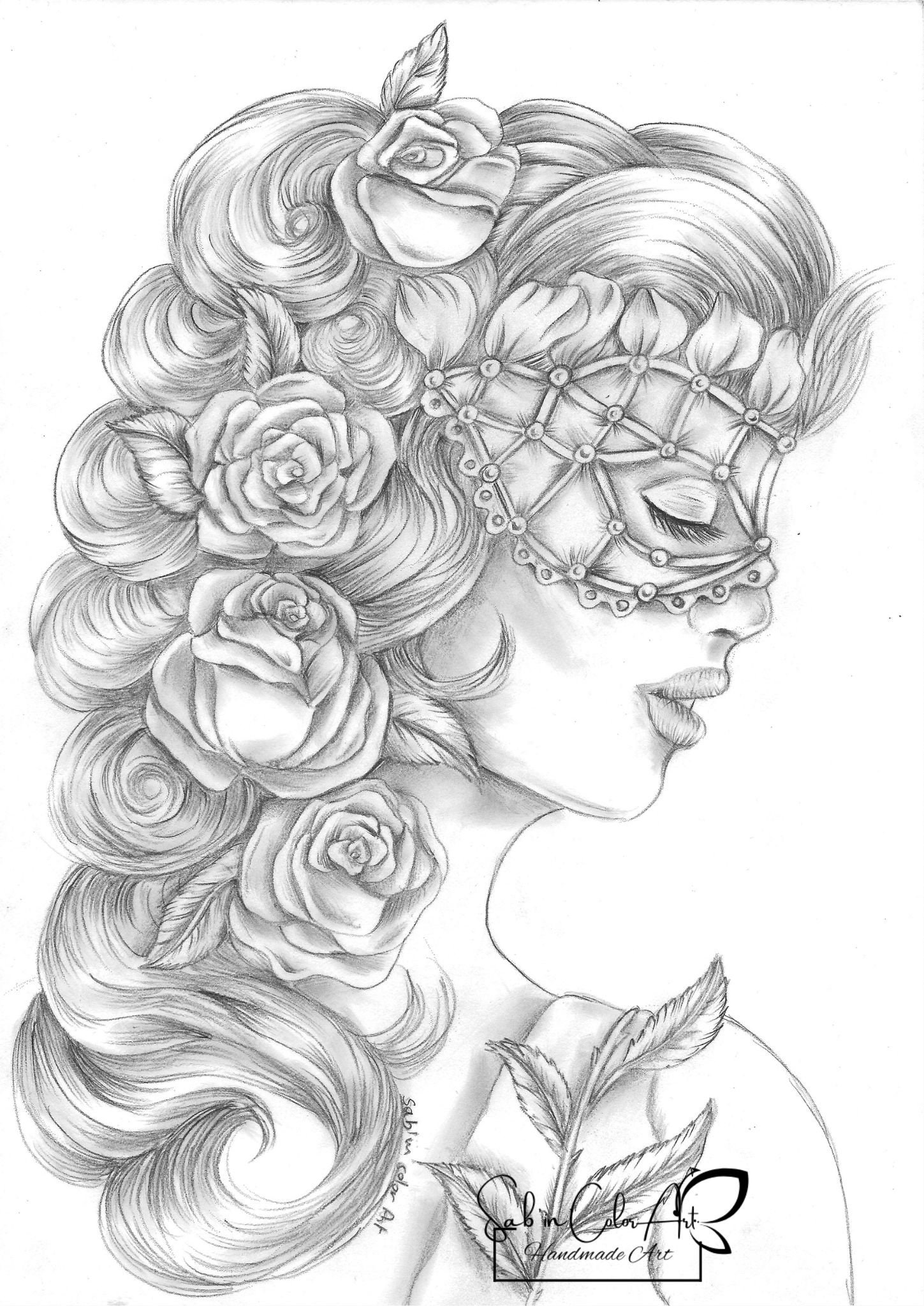2 Coloring Pages/ 2 Coloring Pages Masked Rose Kiss From a Rose New ...