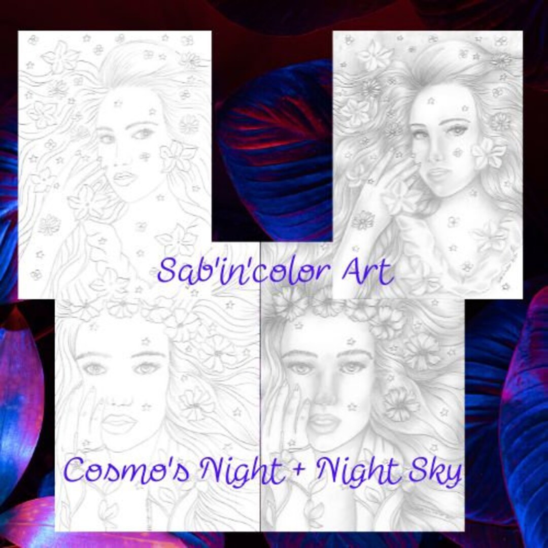 2 Coloring Pages/ 2 Coloring Pages Cosmos Night Night Sky Handmade ...