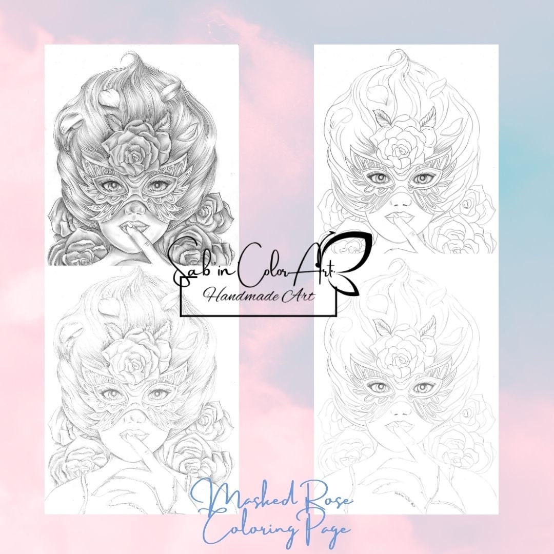 Coloring Page / Page De Coloriage - Masked Rose - Hand Drawing Page - Etsy