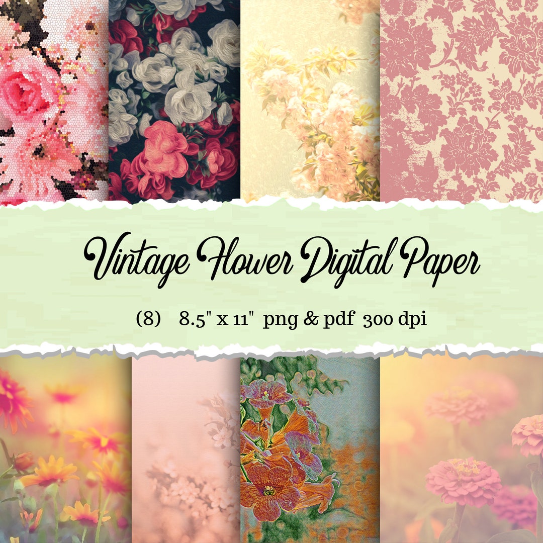 Vintage Floral Digital Paper Pack Printable Wrapping - Etsy