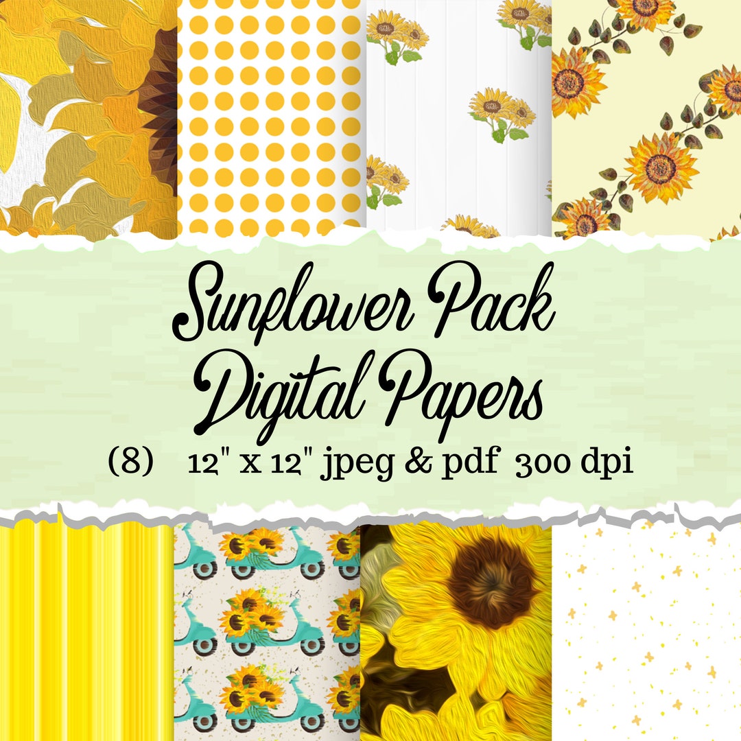 Sunflower Digital Paper Pack PDF and PNG, Printable Scrapbook Paper ...