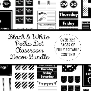 Black & White Elementary Classroom Decor Bundle|black and White Polka ...