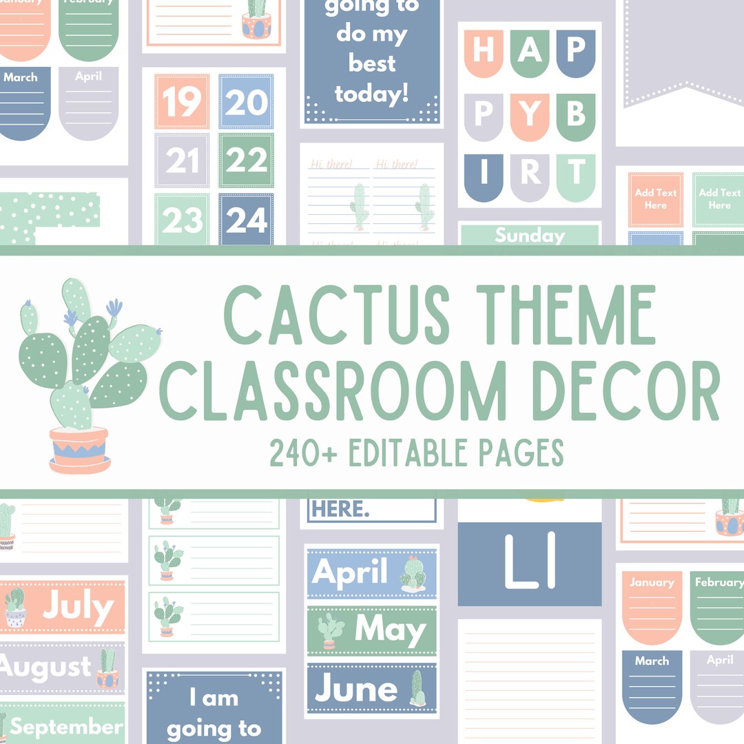 Cactus Theme Classroom Decor Bundle Editable Cactus - Etsy