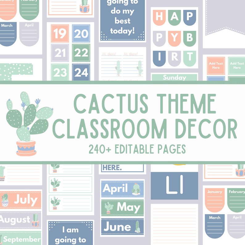 Cactus Theme Classroom Decor Bundle Editable Cactus - Etsy
