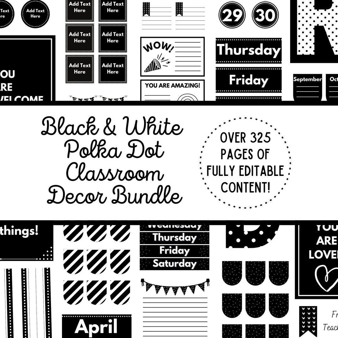 Black & White Elementary Classroom Decor Bundle|black and White Polka ...