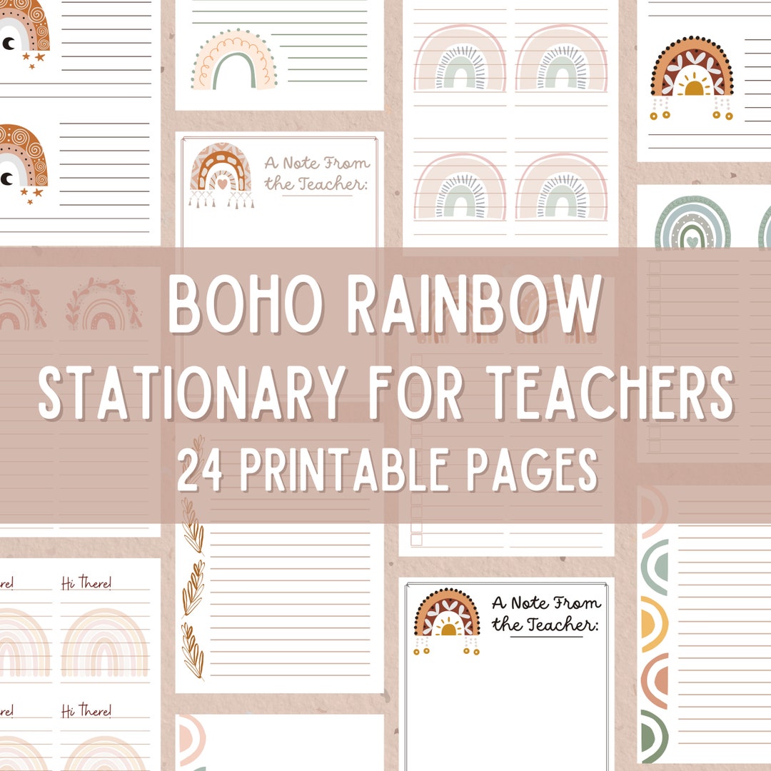 Boho Rainbow Elementary Notes | Modern Rainbow Teacher Paper | Neutral ...