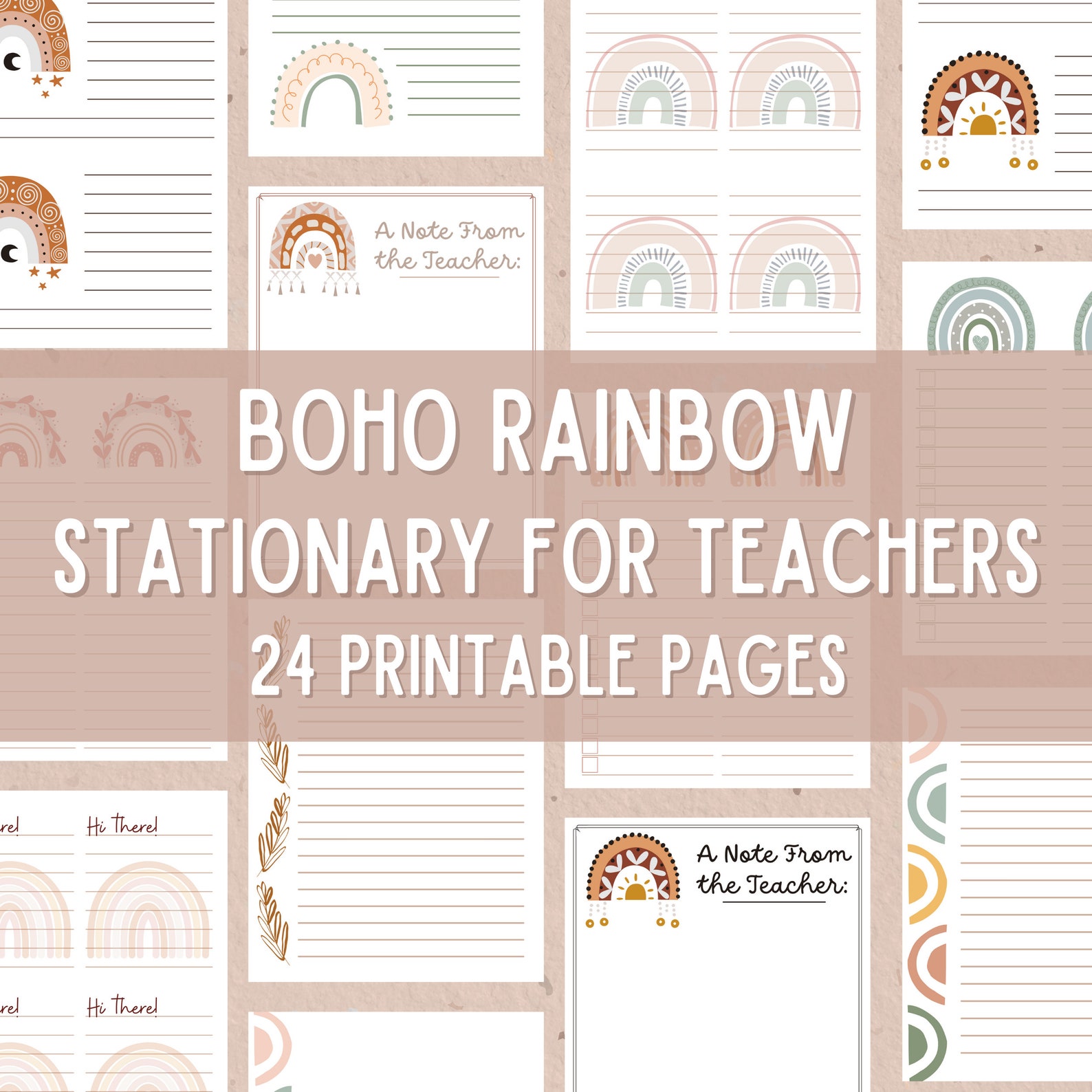 Boho Rainbow Elementary Notes Modern Rainbow Teacher Paper Neutral ...