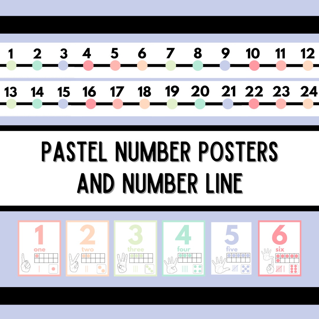 Línea de números de matemáticas pastel y carteles numéricos ...
