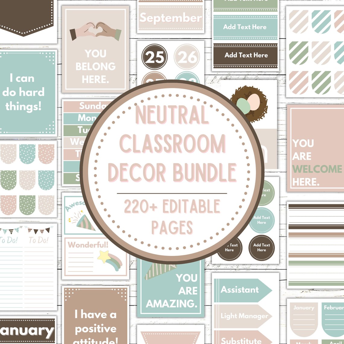 Neutral Color Elementary Classroom Decor Bundle | Neutral Boho Theme ...