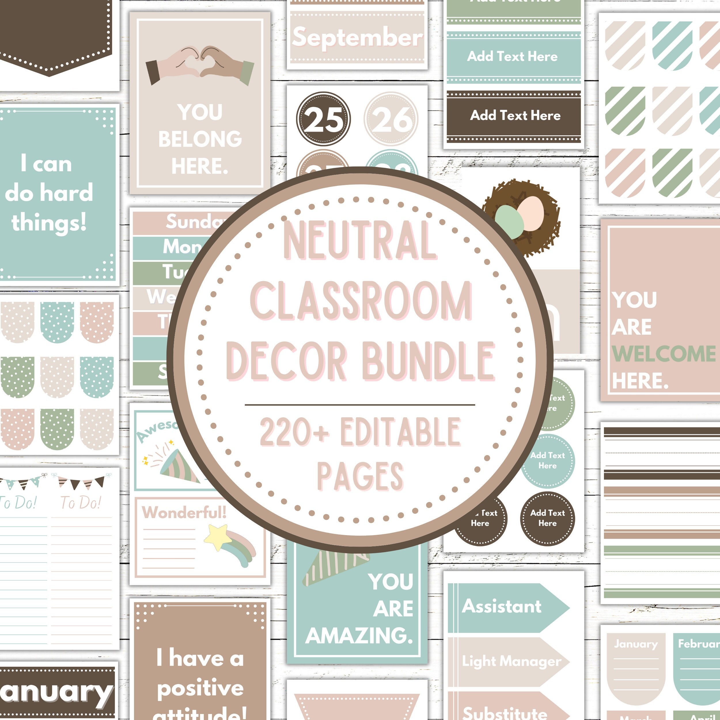 Neutral Color Elementary Classroom Decor Bundle Neutral Boho Theme ...