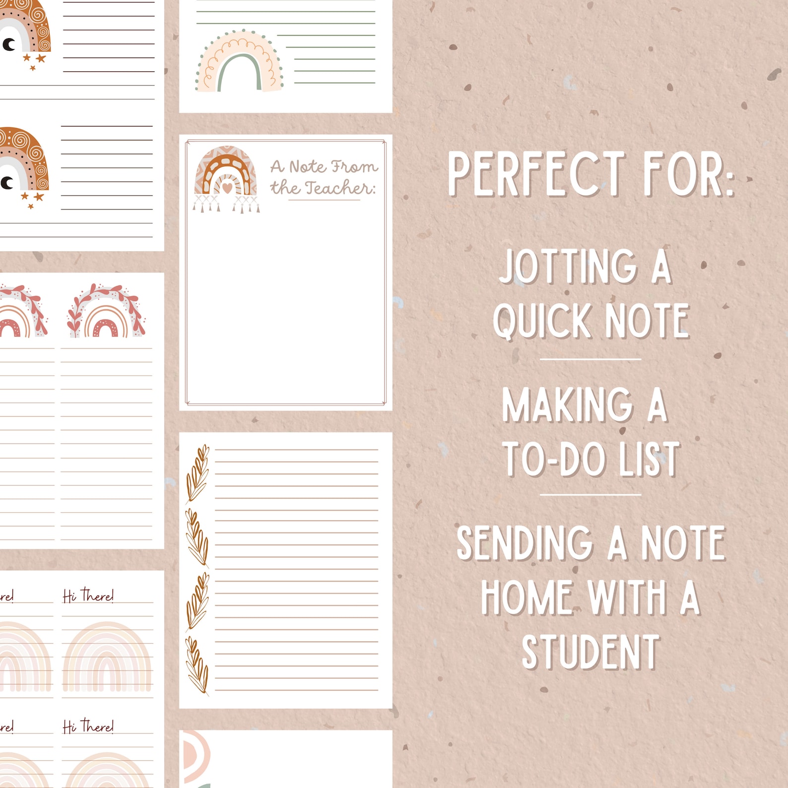 Boho Rainbow Elementary Notes Modern Rainbow Teacher Paper Neutral ...