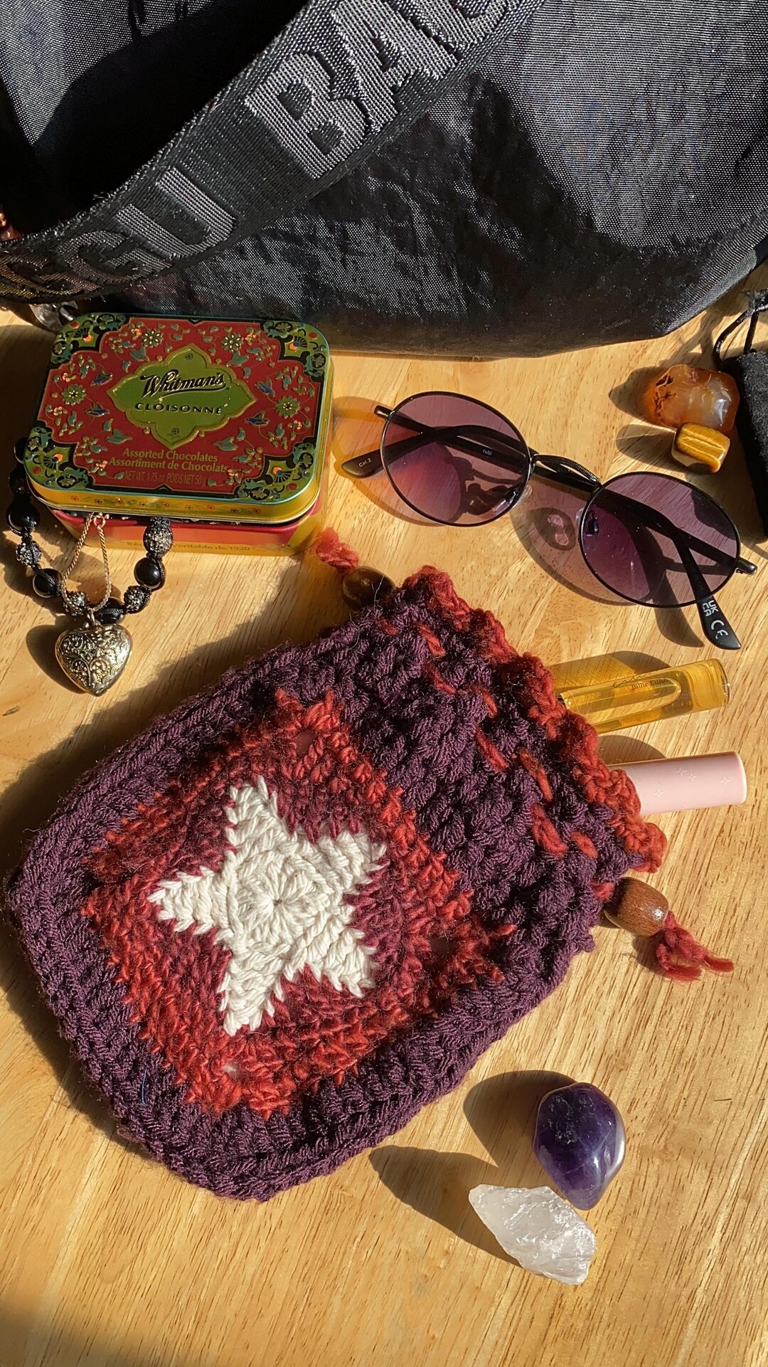 Crochet Drawstring Lined Pouch | Whimsigoth Star Crochet Bag. - Etsy